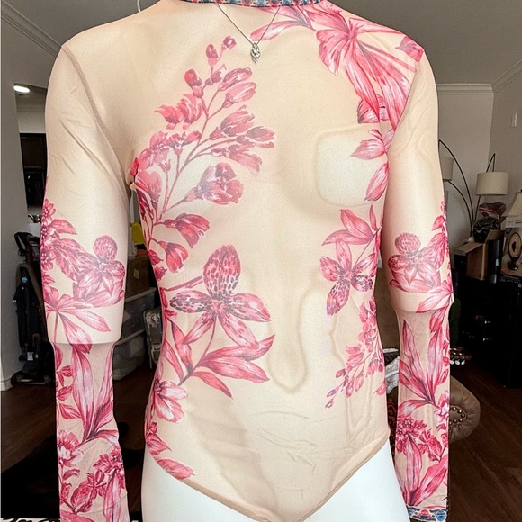 Jealous Tomato | Tops | Jealous Tomato Pink Floral Sheer Bodysuit ...